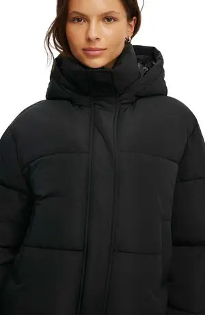Cotton:on Active The Mother Puffer Removable Hood Jacket - Black
