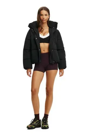 Cotton:on Active The Mother Puffer Removable Hood Jacket - Black