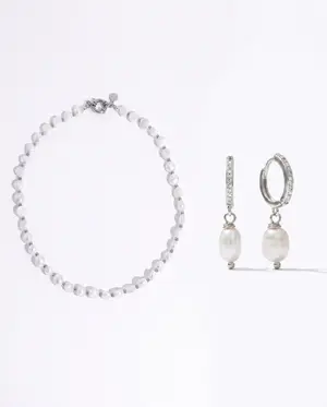 JOEY BABY Baroque Freshwater Pearl Necklace And Earrings Set - Silver