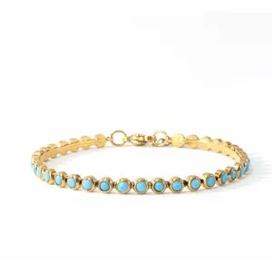 MINT & LILY Turquoise Bezel Set Tennis Bracelet - Gold