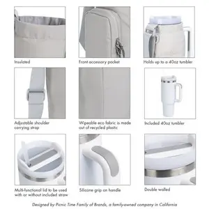 ONIVA Eclipse Tumbler Tote With 40oz Stainless Travel Mug - Gray & White
