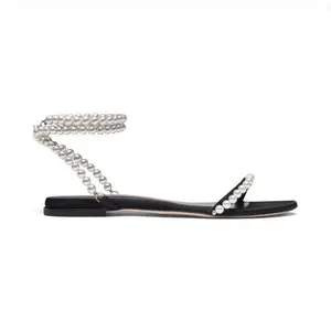 ZENA ZIORA Lady Antoinette Pearl Flat Sandal - Black