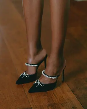 ZENA ZIORA Philippa 75 Pearl Stiletto Mule - Black