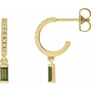 IVY & PEARL CO. Tourmaline & .08 Ct Natural Diamond Hoops In 14k Gold - Green