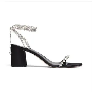 ZENA ZIORA Lady Antoinette 60 Pearl Block Heel Sandal - Black