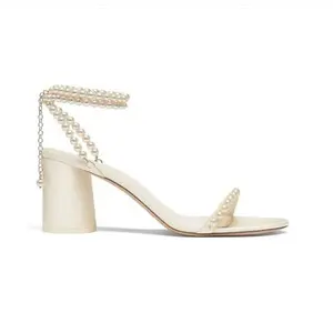 ZENA ZIORA Lady Antoinette 60 Pearl Block Heel Sandal - Ivory