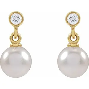 IVY & PEARL CO. Akoya Pearl & .06 Ct Natural Diamond Earrings - Gold