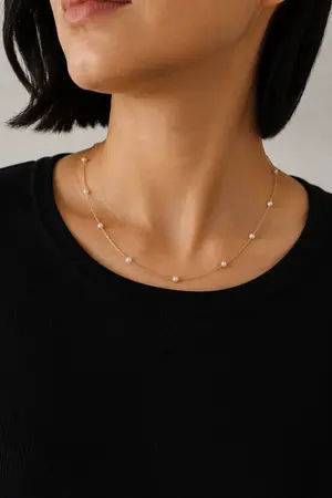 IVY & PEARL CO. Freshwater Pearl Station Necklace In 14k