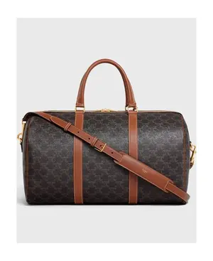 Celine Medium Travel Bag In Triomphe Canvas And Calfskin - Tan