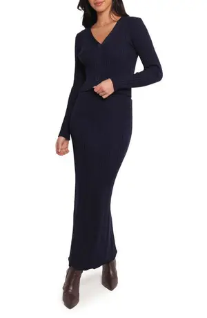 PETAL & PUP Neya Cardigan & Maxi Skirt Rib Set - Navy