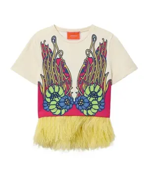 La DoubleJ La Scala Floral Feather T-shirt - Beige