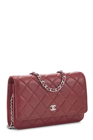 Chanel Lambskin Classic Quilted Wallet On Chain - Red