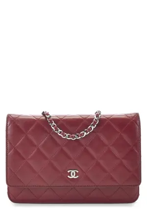 Chanel Lambskin Classic Quilted Wallet On Chain - Red