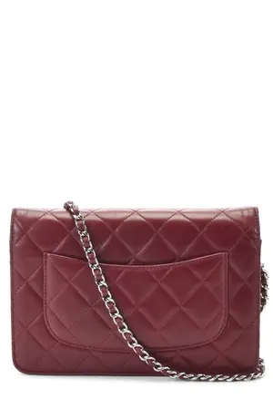 Chanel Lambskin Classic Quilted Wallet On Chain - Red