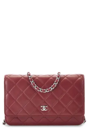 Chanel Lambskin Classic Quilted Wallet On Chain - Red