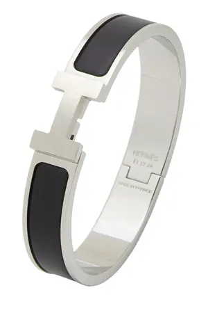 Hermès Silver Clic-clac 'h' Bracelet - Black