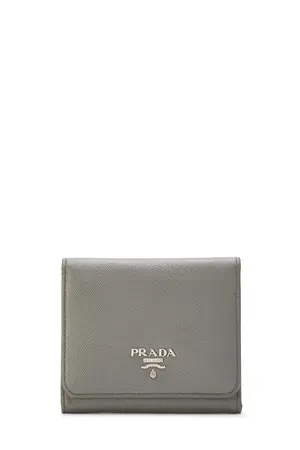 Prada Saffiano Compact Wallet - Grey