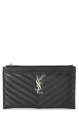 SAINT LAURENT Black Grainy Chevron Zip Pouch