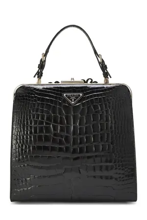 Prada Embossed Frame Top Handle Bag - Black