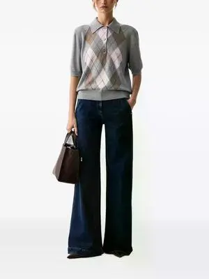 Luisa Spagnoli Marius Argyle-knit Polo Top - Grey