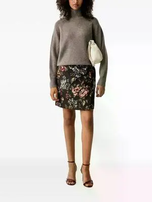 Luisa Spagnoli Flacone Floral-tapestry Buckle-detail Straight Mini Skirt - Brown