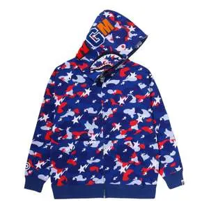 A BATHING APE Sta Strike Camo Shark Relaxed Fit Full Zip Hoodie - Blue