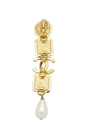 Chanel Crystal 'cc' Faux Pearl Dangle Earrings
