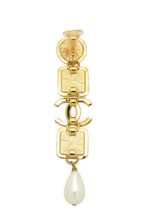 Chanel Crystal 'cc' Faux Pearl Dangle Earrings