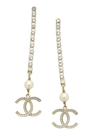 Chanel Crystal 'cc' Faux Pearl Dangle Earrings - Gold