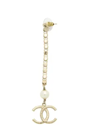 Chanel Crystal 'cc' Faux Pearl Dangle Earrings