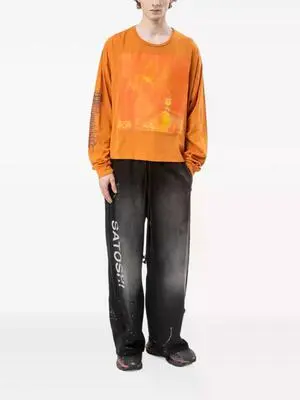 MARKING DISTANCE Graphic-print Long-sleeve T-shirt - Orange