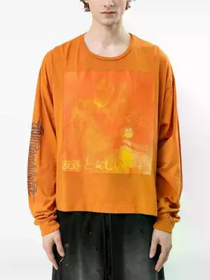 MARKING DISTANCE Graphic-print Long-sleeve T-shirt - Orange