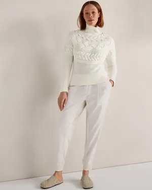 HAVEN WELL WITHIN Cotton Blend Cable Mockneck Sweater - Ivory