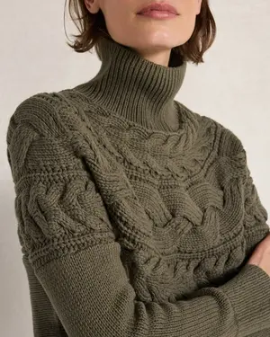 HAVEN WELL WITHIN Cotton Blend Cable Mockneck Sweater - Ivory