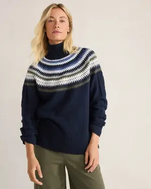 HAVEN WELL WITHIN Organic Cotton Blend Fair Isle Mockneck Sweater - Nightfall Multicolor