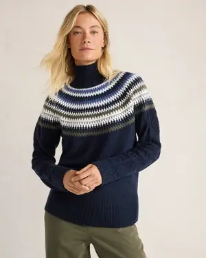 HAVEN WELL WITHIN Organic Cotton Blend Fair Isle Mockneck Sweater