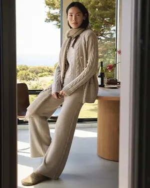 HAVEN WELL WITHIN Cashmere Cable Knit Cardigan - Chiffon