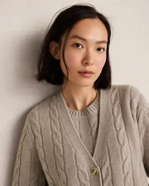 HAVEN WELL WITHIN Cashmere Cable Knit Cardigan - Chiffon