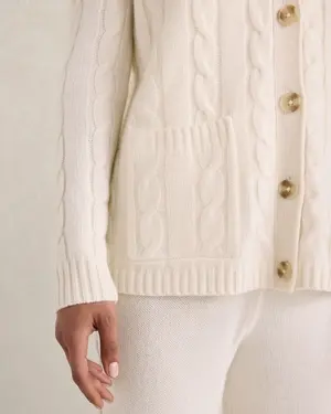 HAVEN WELL WITHIN Cashmere Cable Knit Cardigan - Chiffon