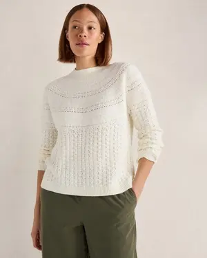 HAVEN WELL WITHIN Heirloom Mixed Stitch Crewneck Sweater - Ivory