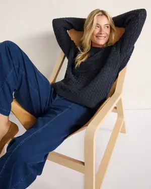 HAVEN WELL WITHIN Heirloom Mixed Stitch Crewneck Sweater - Nightfall