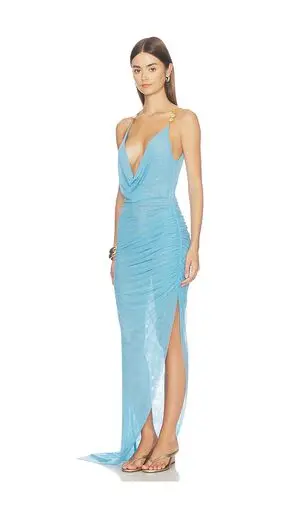 SIDERA Caelia Reversible Asymmetric Cowl Neck Dress In Baby Blue