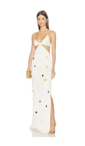 SIDERA Antea Cutout Coin Charms Embroidery Gown In Cream