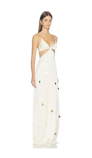 SIDERA Antea Cutout Coin Charms Embroidery Gown In Cream