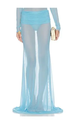 SIDERA Nerea Draped Maxi Skirt In Baby Blue - Aqua