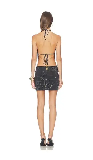 SIDERA Lyra Printed Cowl Neck Mini Dress In Black