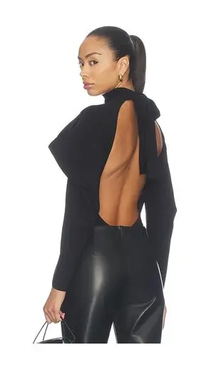 Norma Kamali Wing Sleeve Open Back Bow Neck Bodysuit