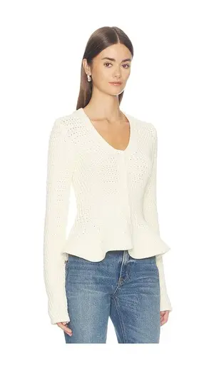 PISTOLA Elina Peplum Openwork Cardigan In Cream