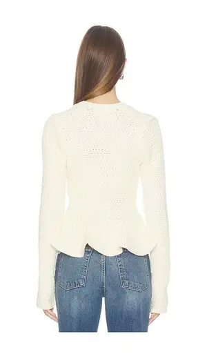 PISTOLA Elina Peplum Openwork Cardigan In Cream