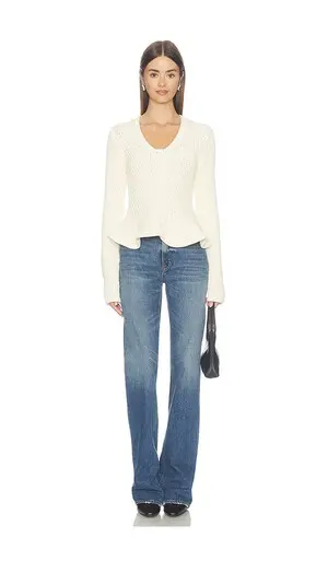 PISTOLA Elina Peplum Openwork Cardigan In Cream